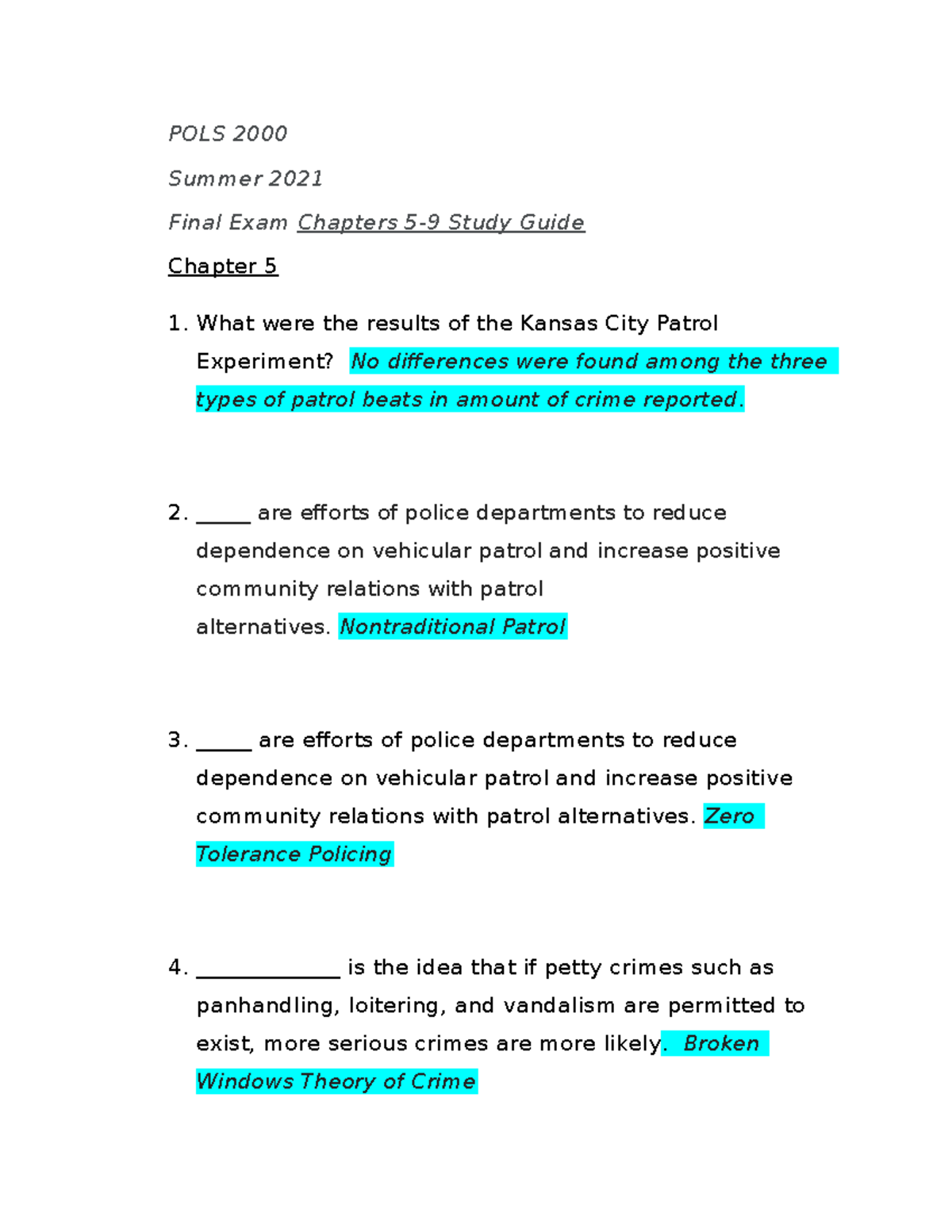 POLS Summer 2021 Final Exam Study Guide Chpts 5-9 - POLS 2000 Summer ...
