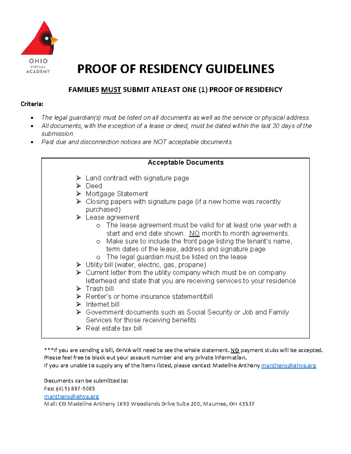 Proof of Residency Guidelines - PROOF OF RESIDENCY GUIDELINES FAMILIES MUST SUBMIT ATLEAST ONE ...