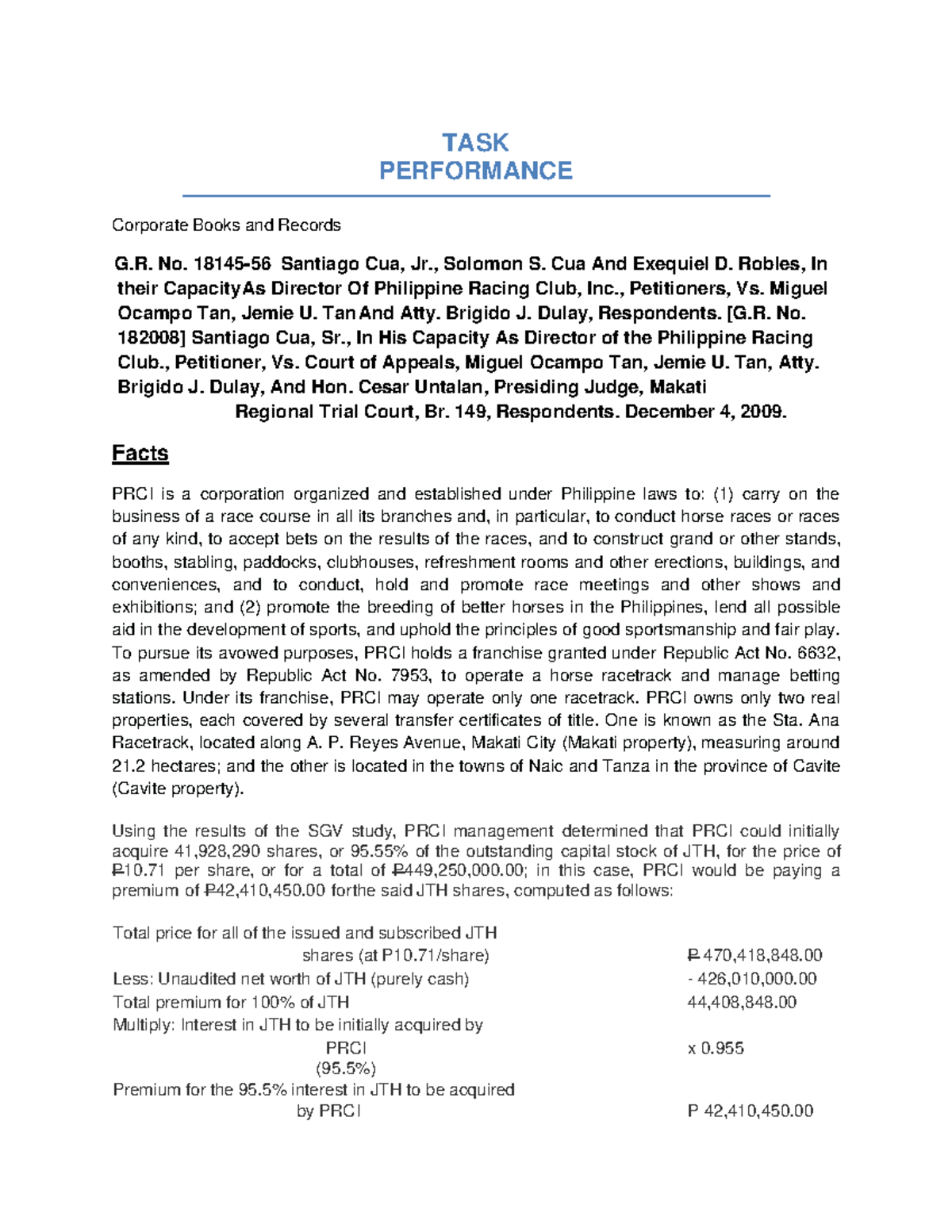 TASK Performance BUS LAW - TASK PERFORMANCE Corporate Books and Records ...