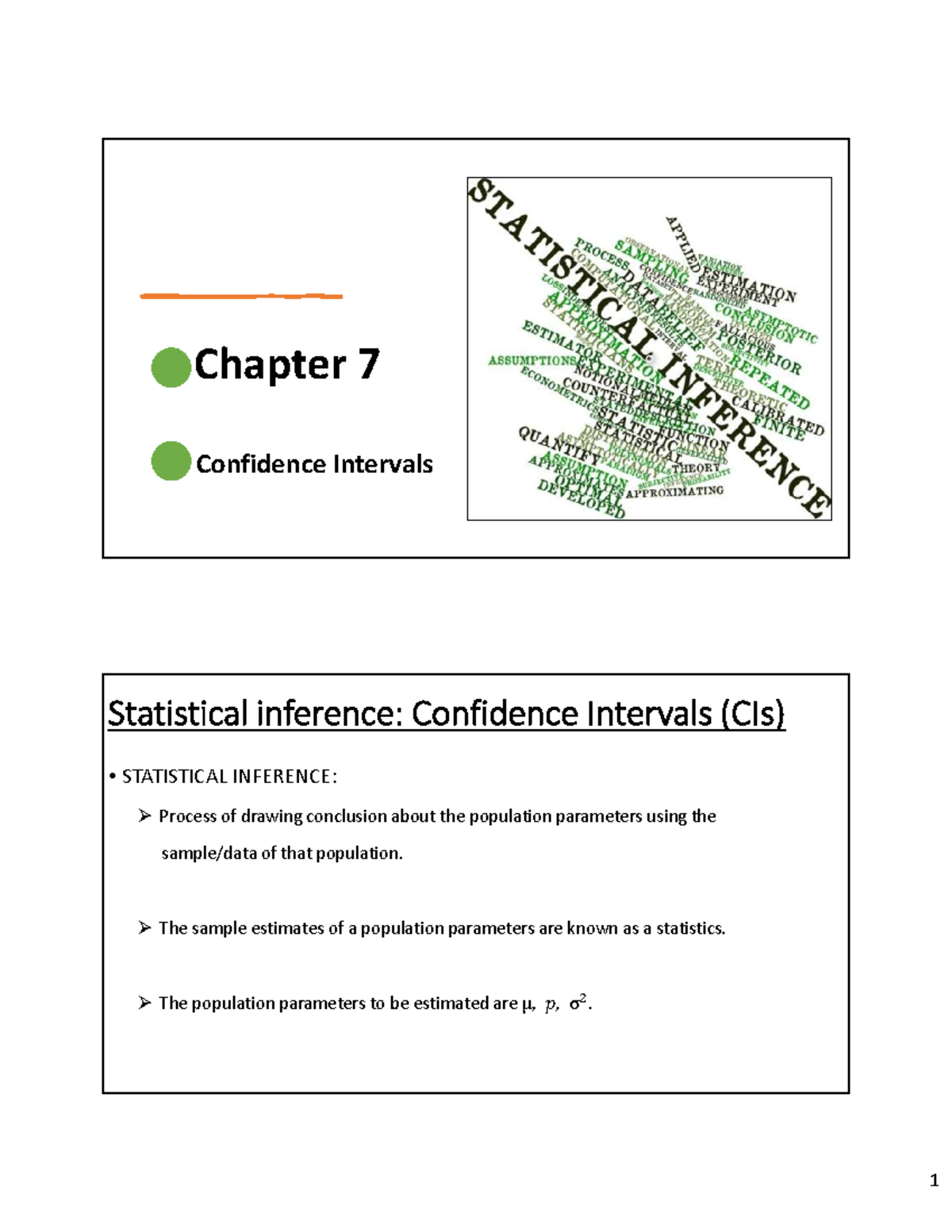 Chapter 7 - Confidence intervals - Chapter 7 Confidence Intervals Statistical inference ...