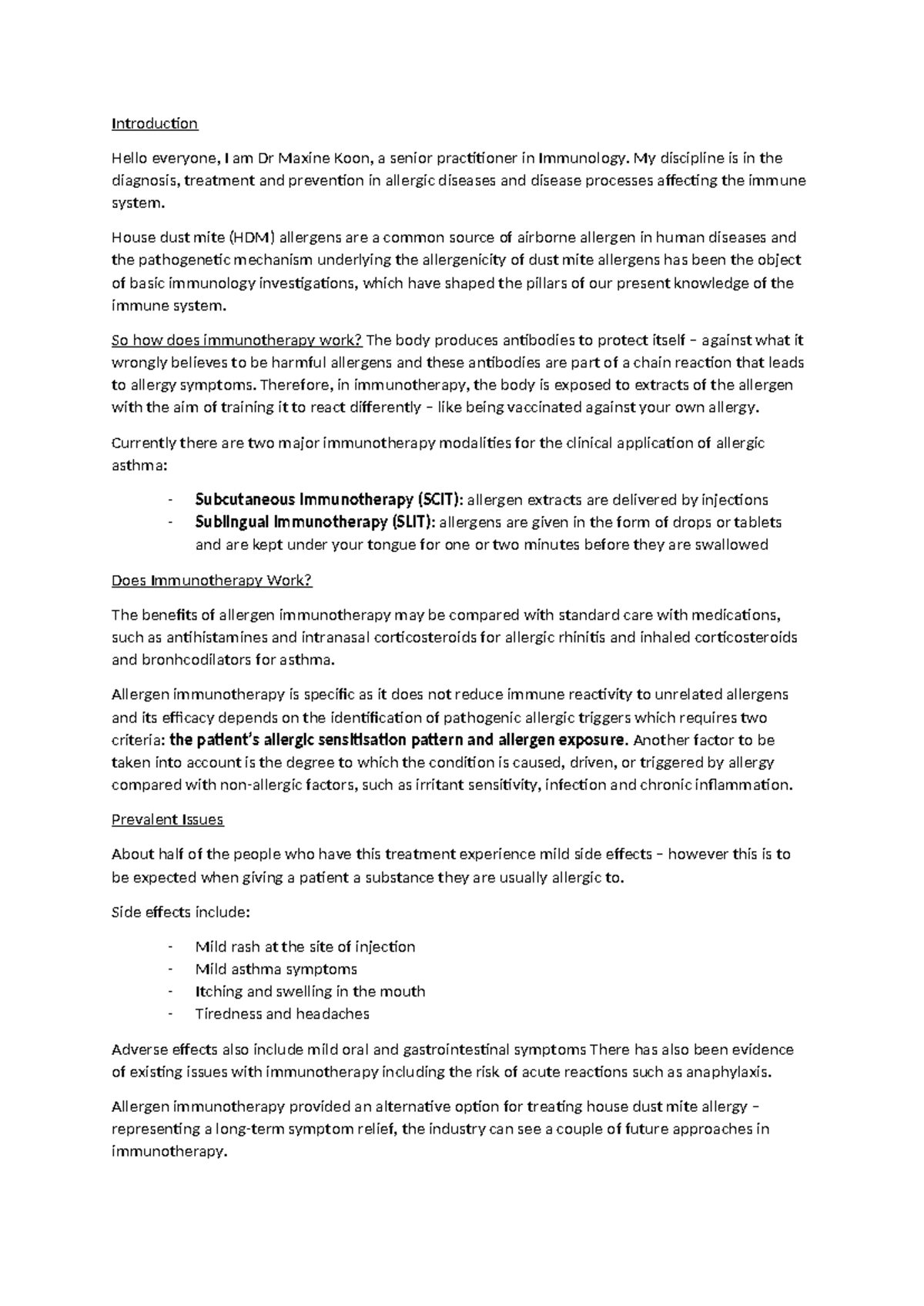 Medical Terminology Script - Introduction Hello everyone, I am Dr ...