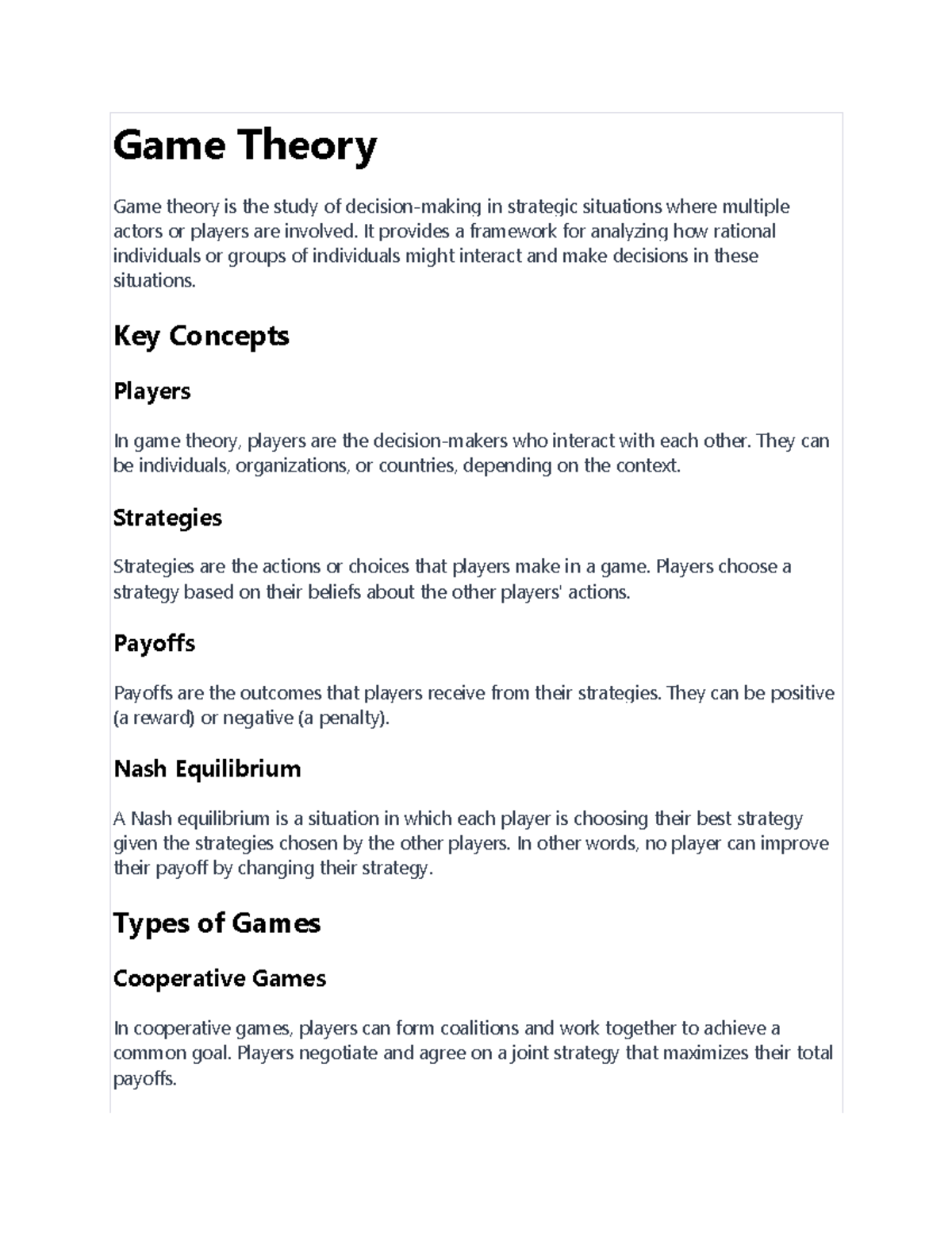 Game Theory Notes - Game Theory Game theory is the study of decision ...