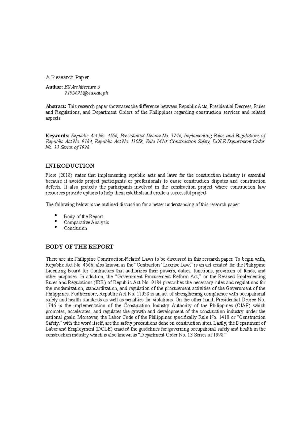 Comparative Analysis Construction LAWS - A Research Paper Author: BS ...