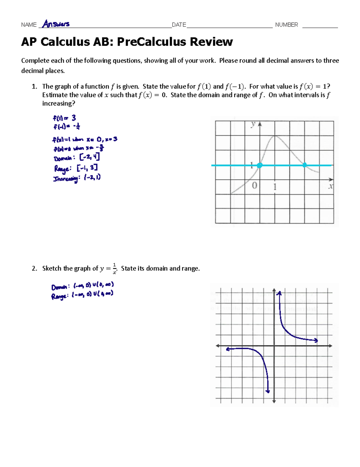 AP Calculus AB: PreCalculus Review - Studocu