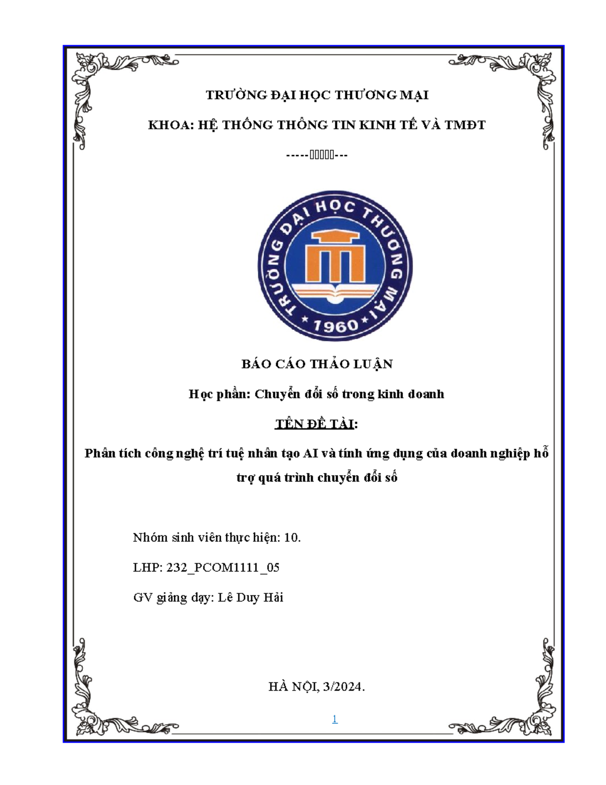 BÀI THẢO LUẬN CDS - ERTYUIOP[ - TRƯỜNG ĐẠI HỌC THƯƠNG MẠI KHOA: HỆ ...