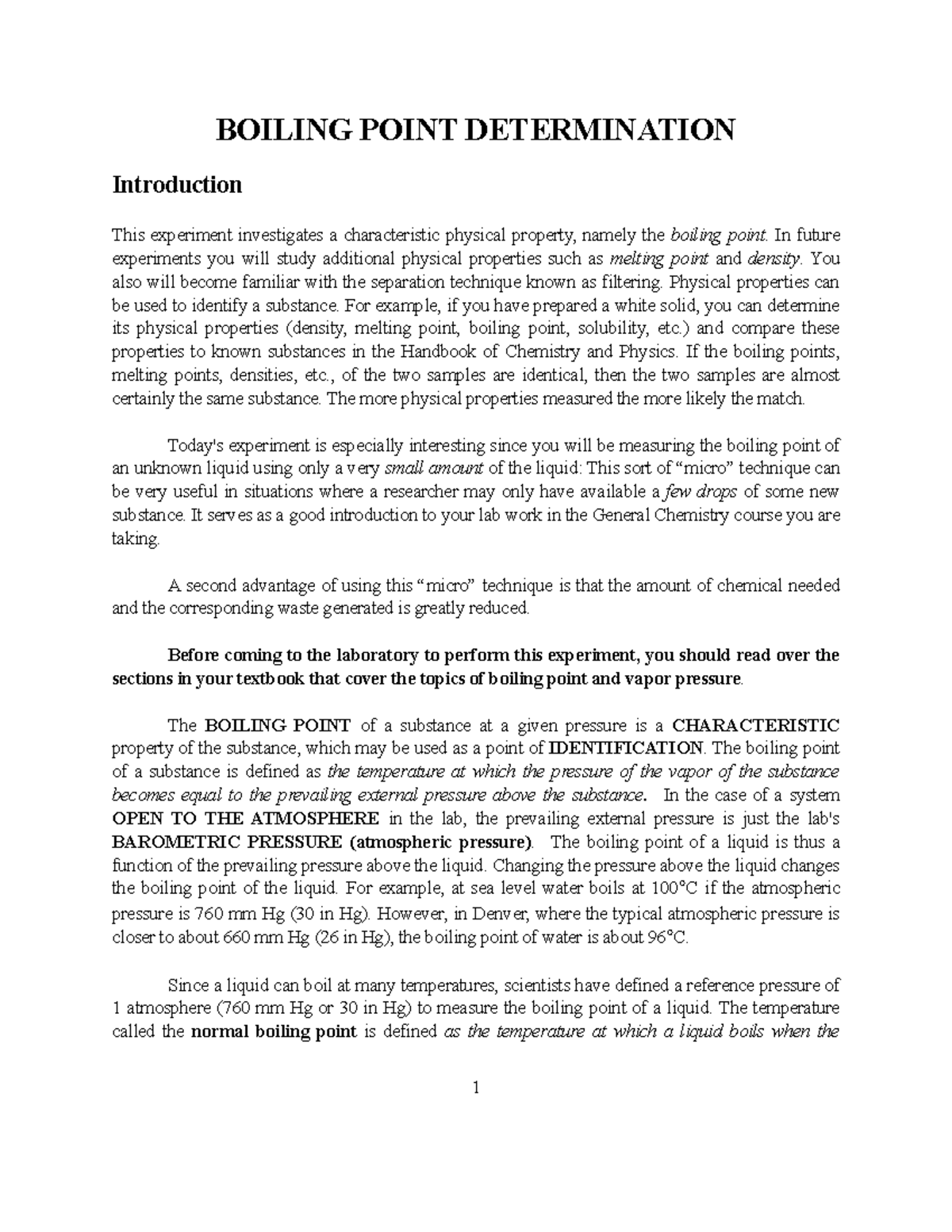 PDF Chem Lab 1: Boiling Point Determintation - BOILING POINT DETERMINATION Introduction This ...
