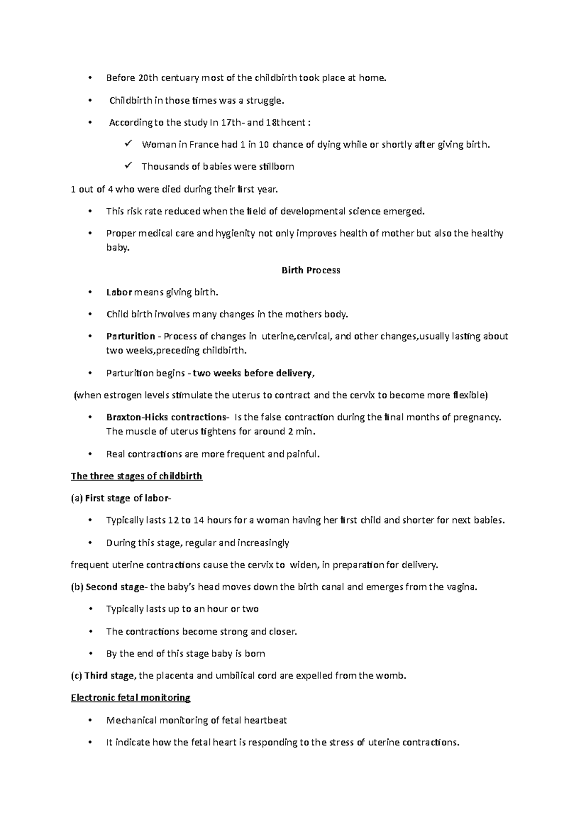 Birth process - Lecture note - Before 20th centuary most of the ...