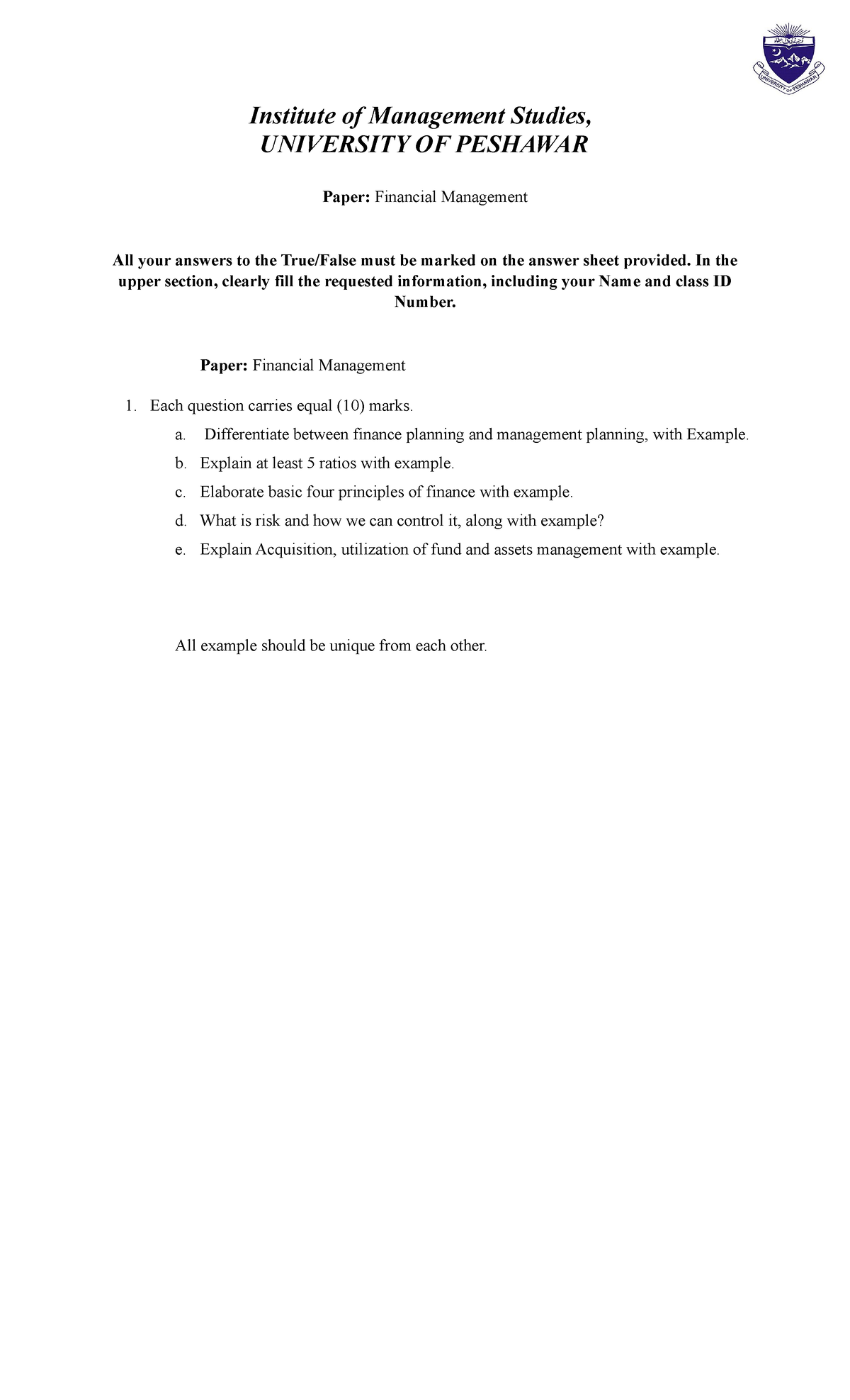 FM Paper final - Institute of Management Studies, UNIVERSITY OF ...