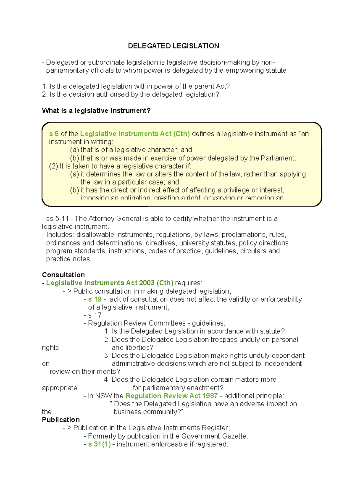 Delegated Legislation answer structure to problem qn - DELEGATED ...
