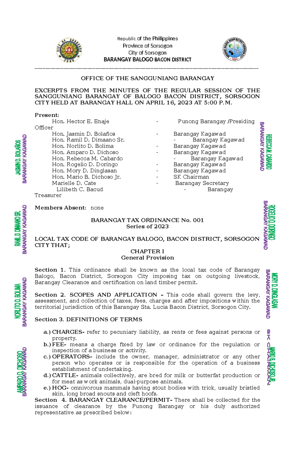653923810 Barangay Tax Ordinance N0 7 2022 - Republic of the ...