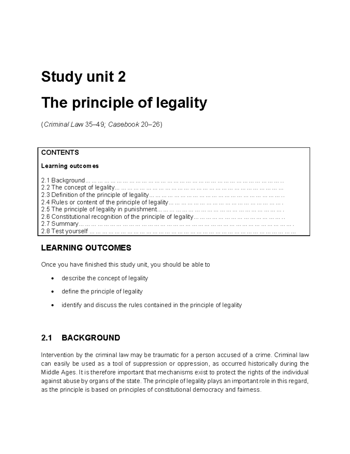 CRW1501 Study Guide Study UNIT 2 - Study unit 2 The principle of ...