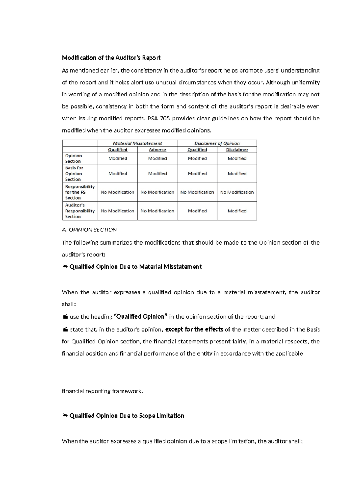 Modification of the Auditor - Although uniformity in wording of a ...