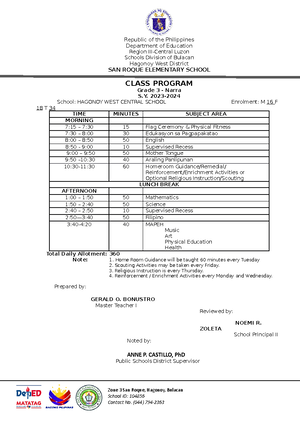 Classprogram 2022 2023 Grade 1 1 1 - Department of Education Region III ...