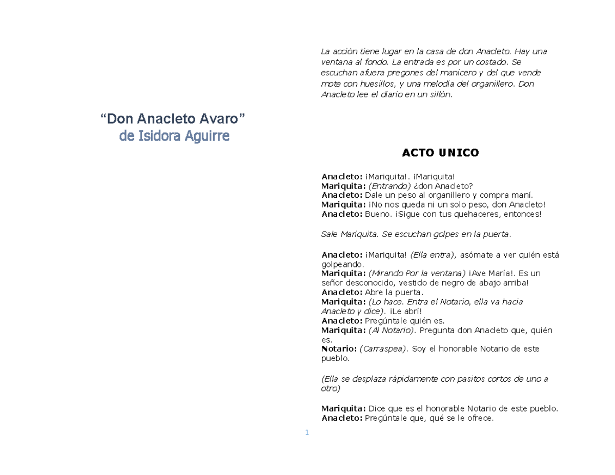 Don Anacleto Avaro - TEATRO - “Don Anacleto Avaro” de Isidora Aguirre ...