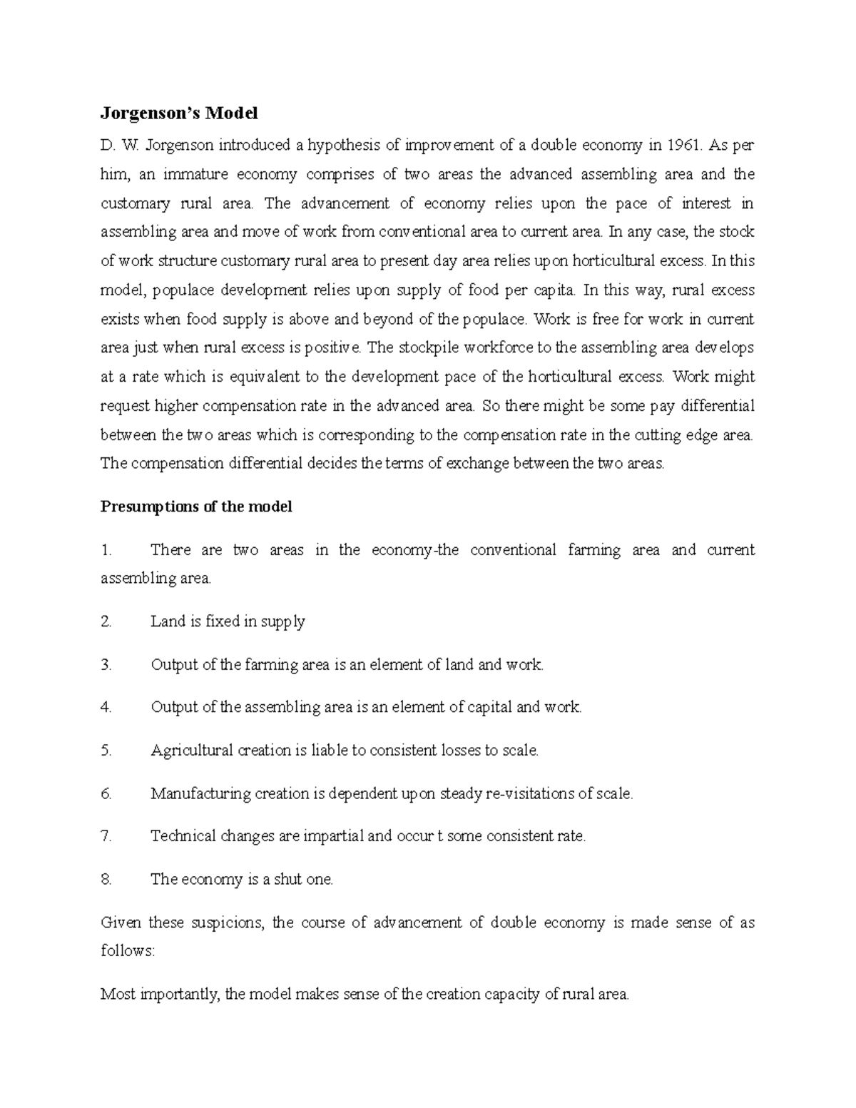 Jogensons model - Jorgenson’s Model D. W. Jorgenson introduced a ...