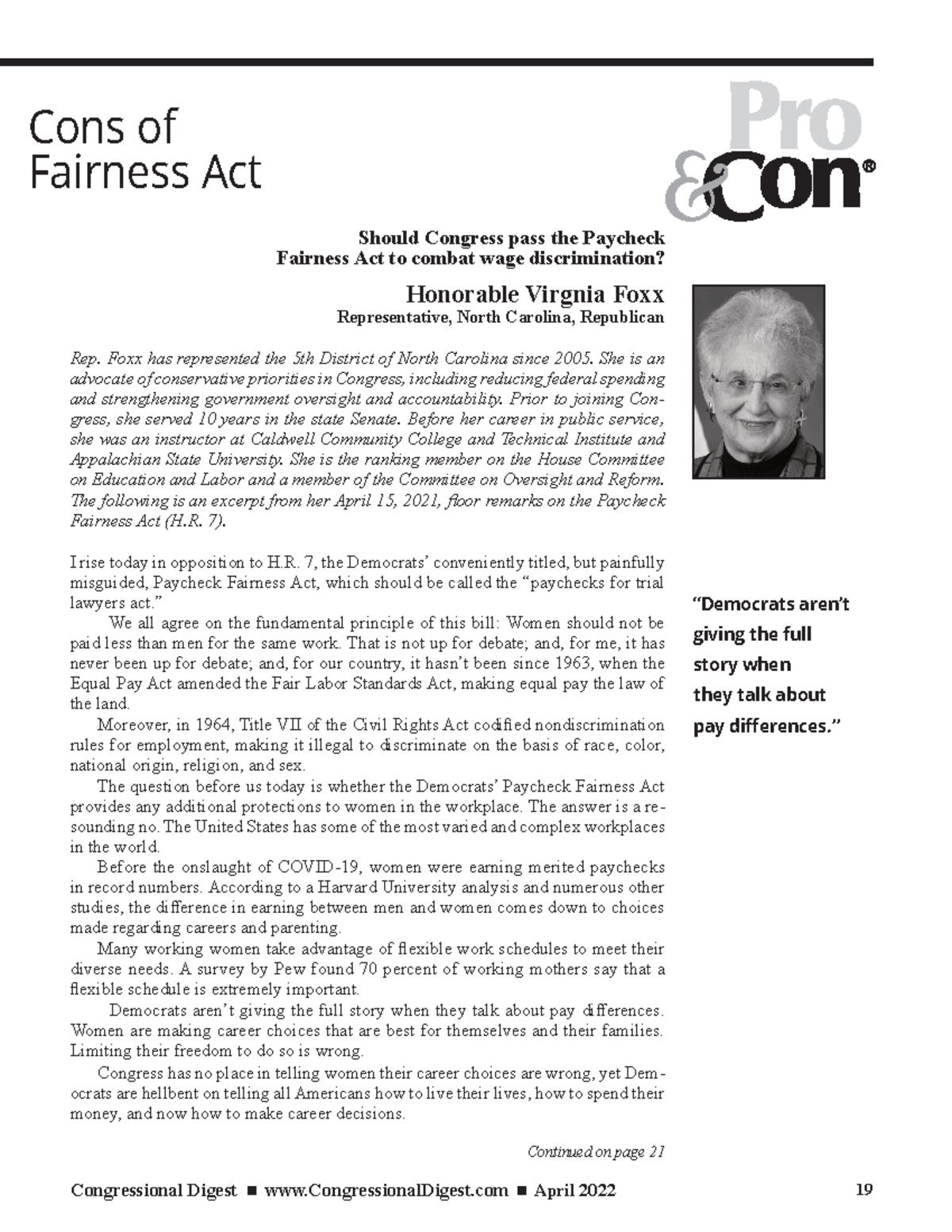Cons of fairness act - Article for essay - Congressional Digest n ...