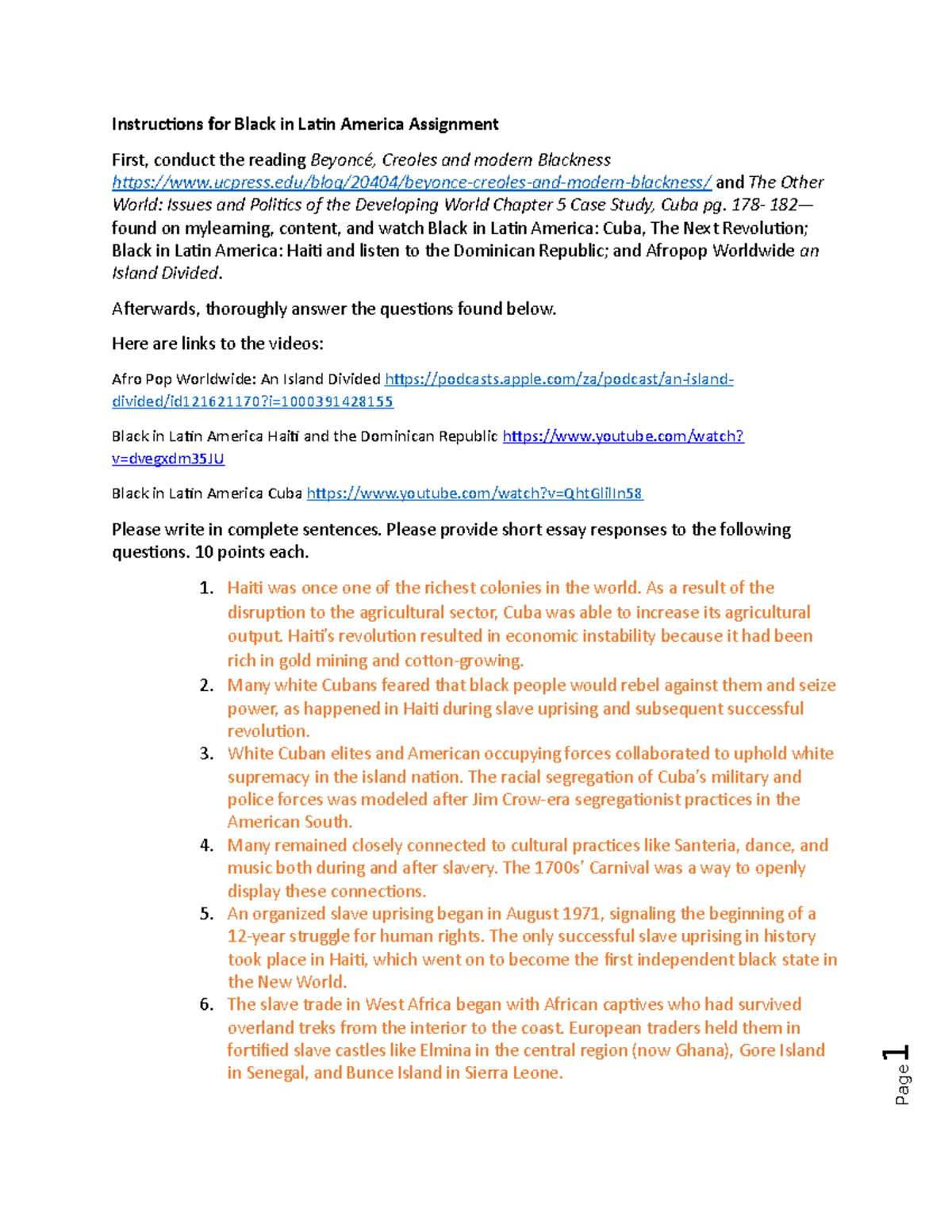 Black in Latin America Questions - Instructions for Black in Latin ...