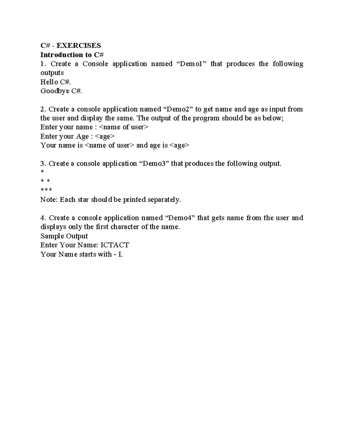 C# Exercises - C# - EXERCISES Introduction to C# Create a Console ...