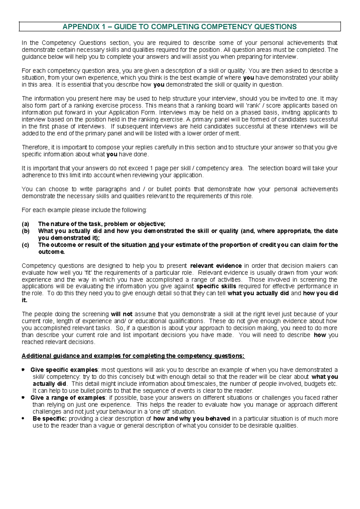 45520 Appendix 1 - Guide to completing competency questions - APPENDIX ...
