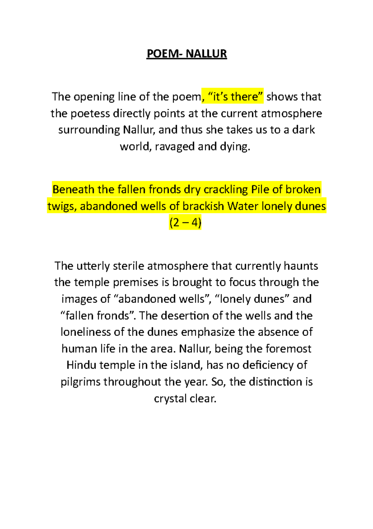 Nallur - Lecture notes 1 - POEM- NALLUR The opening line of the poem ...