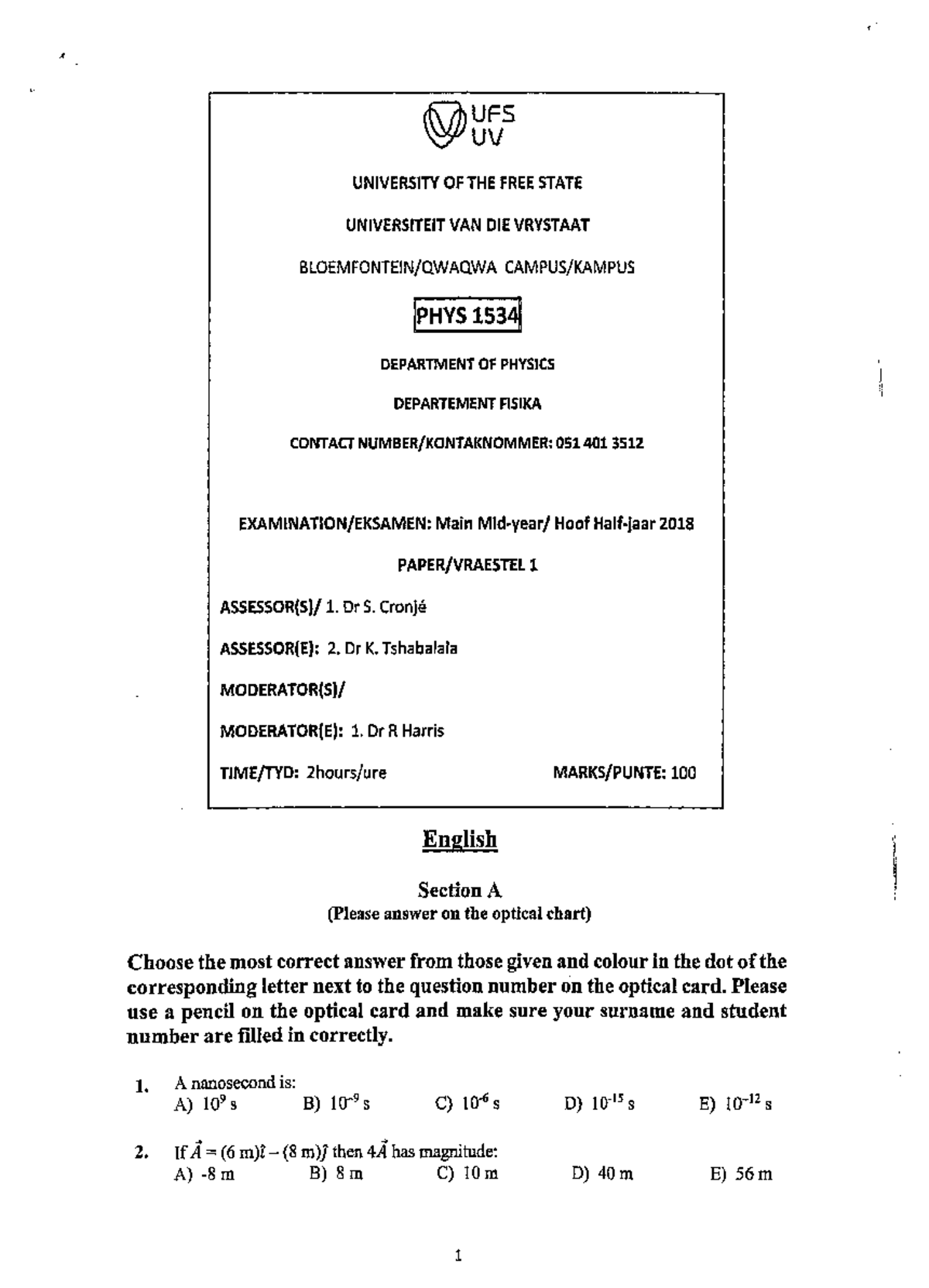 Phys Junie 2018 - exam material old exam papers that are used for ...