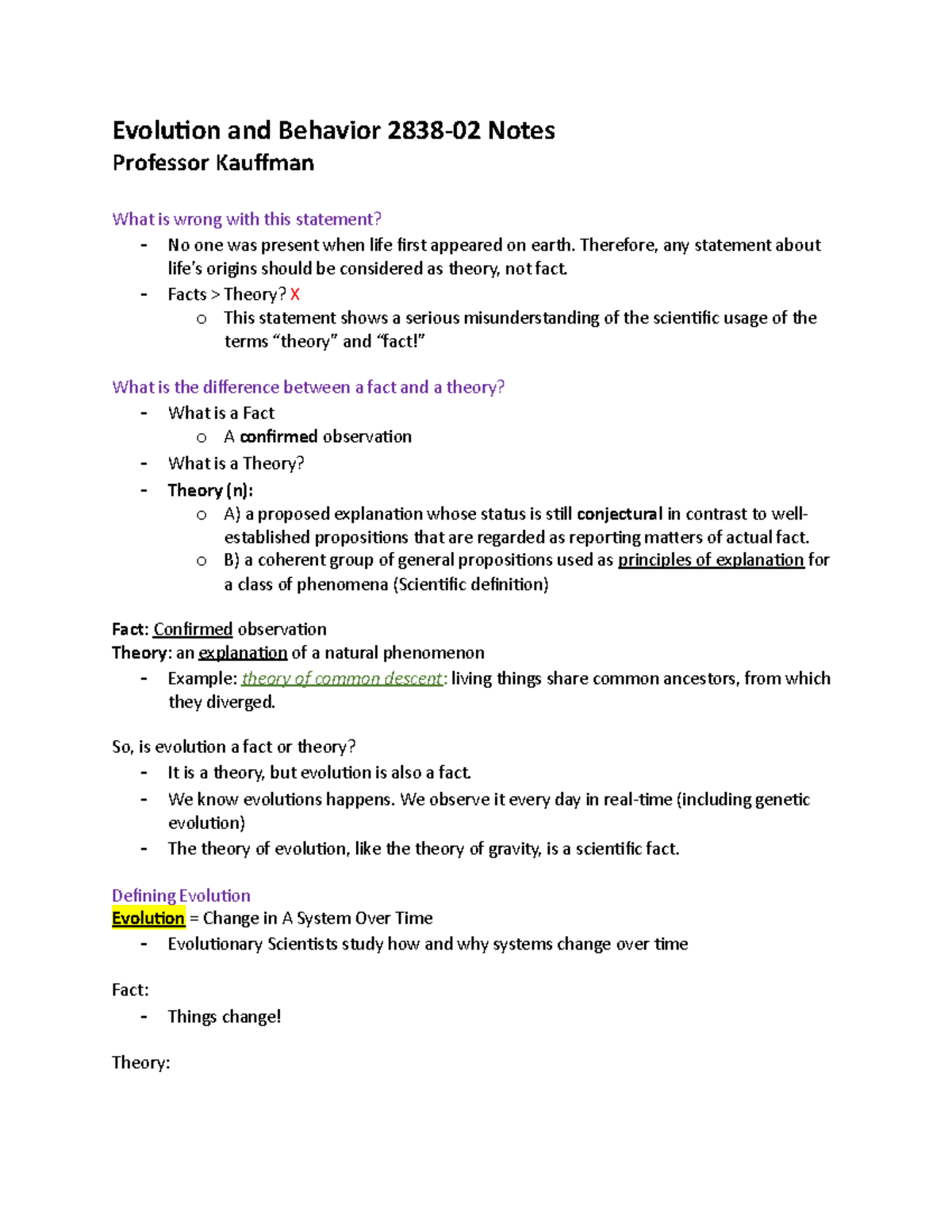 Evolution and Behavior 2838 - Evolution and Behavior 2838-02 Notes ...