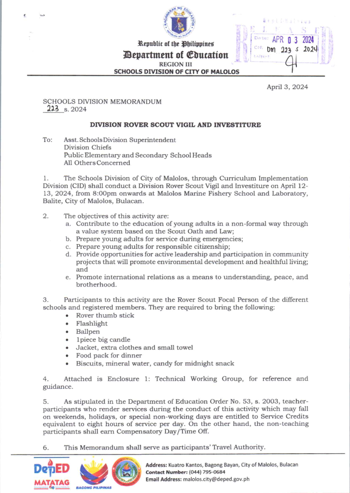 DM 223 s 2024 Division Rover Scout Vigil and Investiture - Ugrd ...