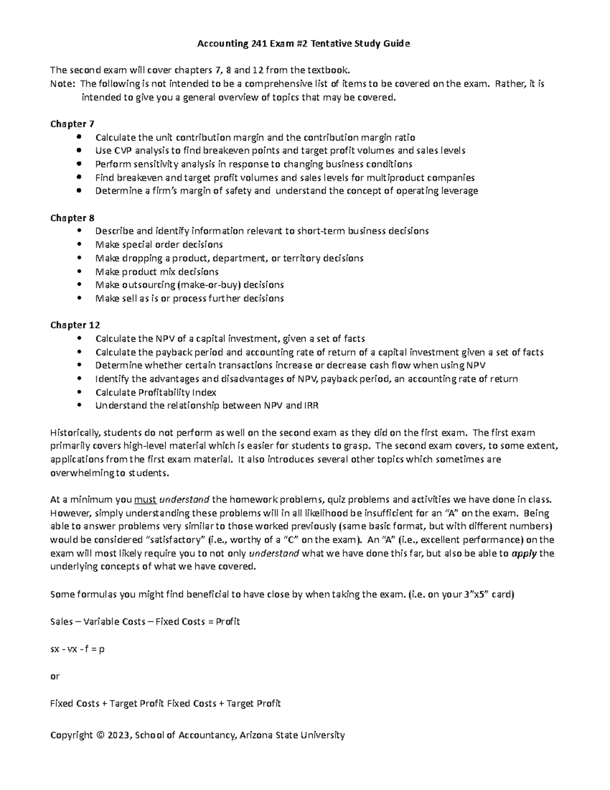 ACC241 Exam Two Tentative Study Guide - Accounting 241 Exam #2 ...