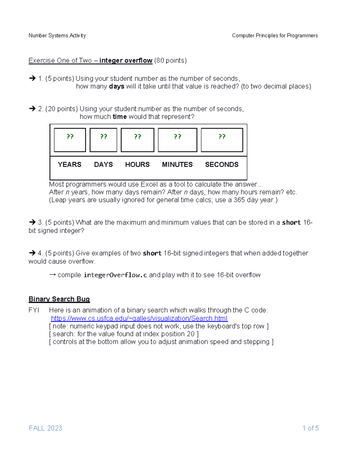 CP4P Number Systems Activity Instructions - Exercise One of Two – integer overflow ( 80 points ...