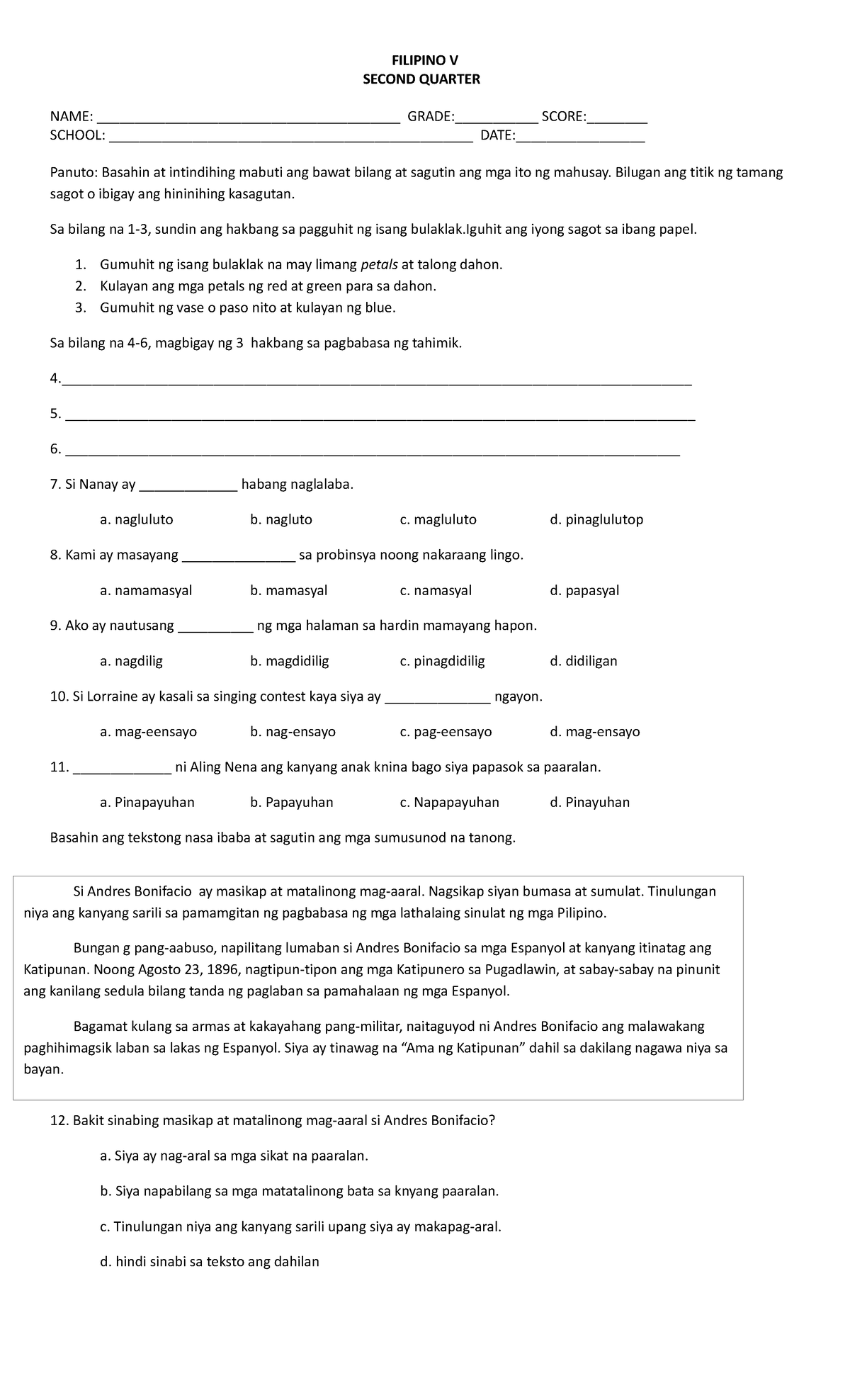 PT Filipino 5 Q2 - FILIPINO V SECOND QUARTER NAME ...