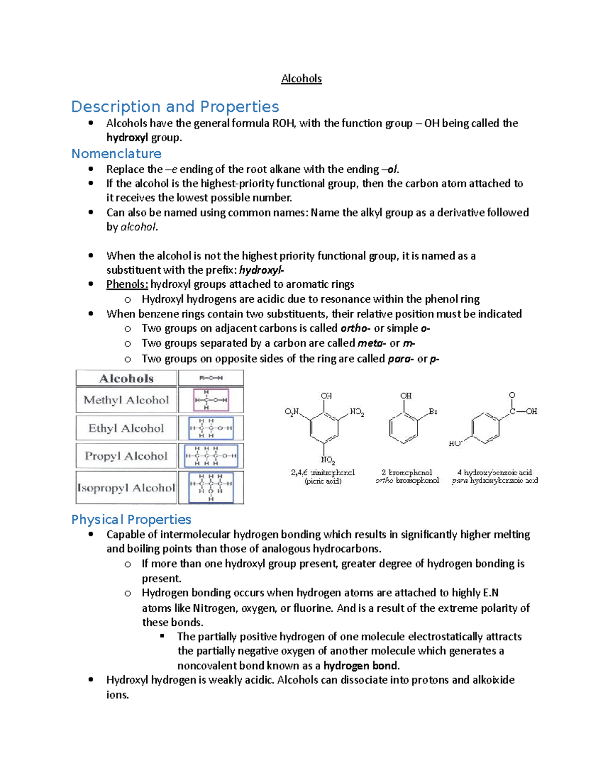 Alcohols - These are comprehensive organic chemistry notes. - Alcohols ...