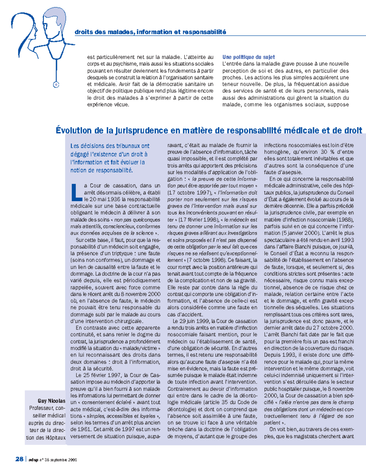 Article responsabilité médicale - 28 adsp n° 36 septembre 2001 droits des malades, information ...