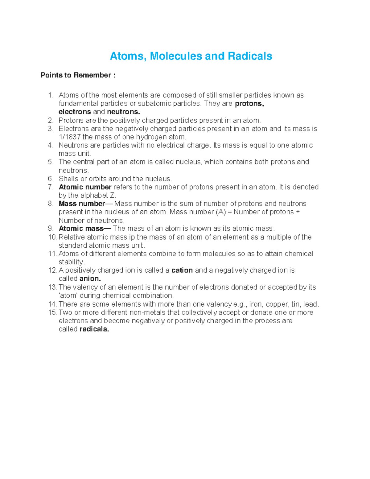 Atoms, Molecules and Radicals - ncertbooksolutions Atoms, Molecules and ...