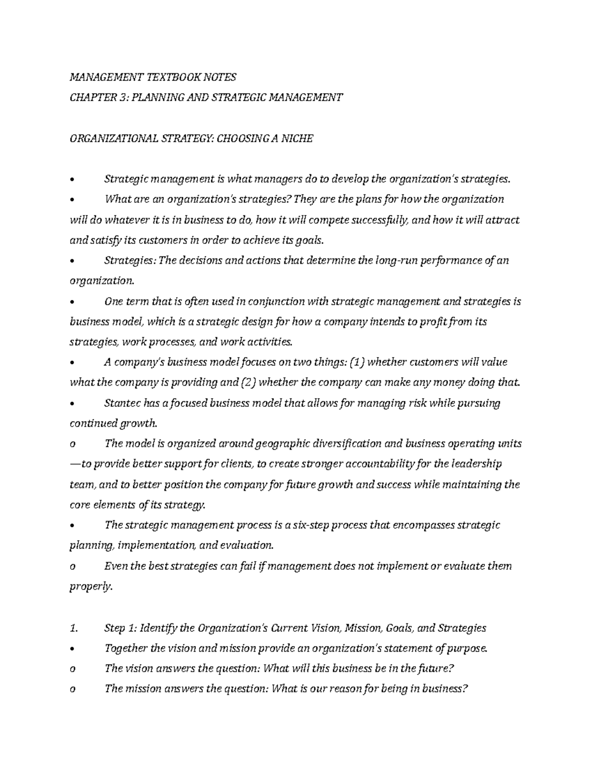 Management Textbook Notes- CH3 - MANAGEMENT TEXTBOOK NOTES CHAPTER 3 ...