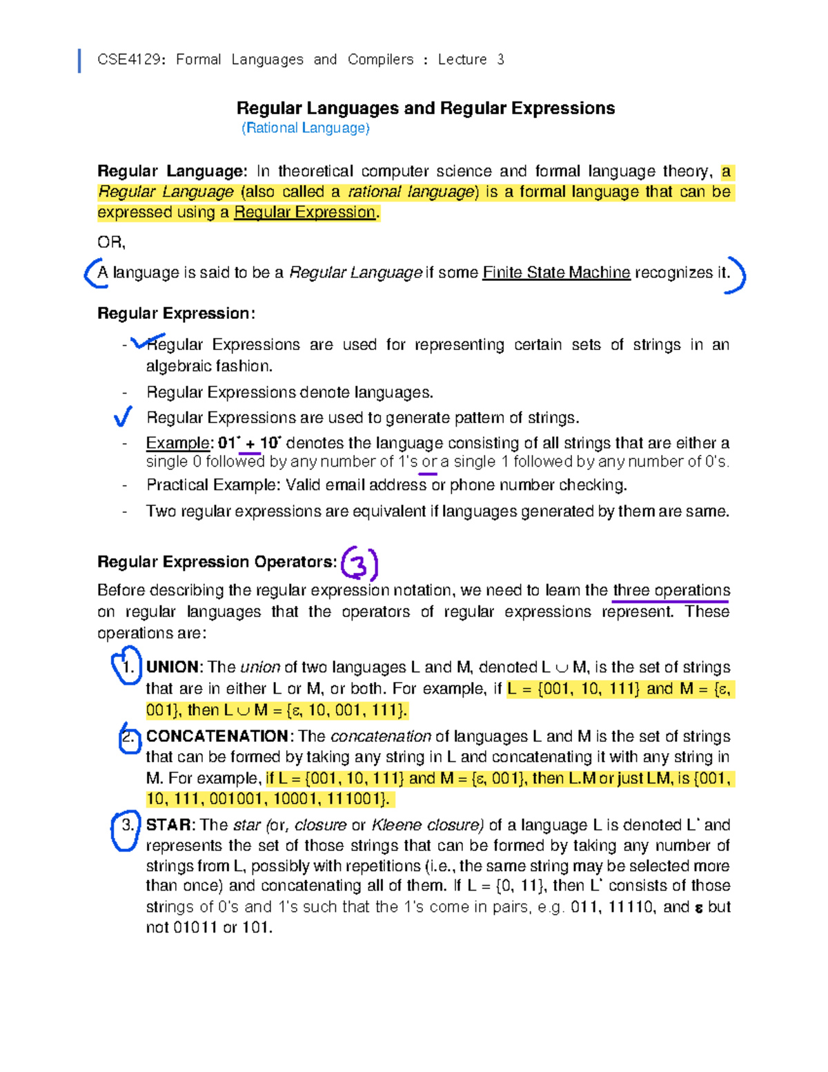 3 Ln3 Fl2 Regular Languages And Regular Expressions Cse4129 Formal Languages And Compilers