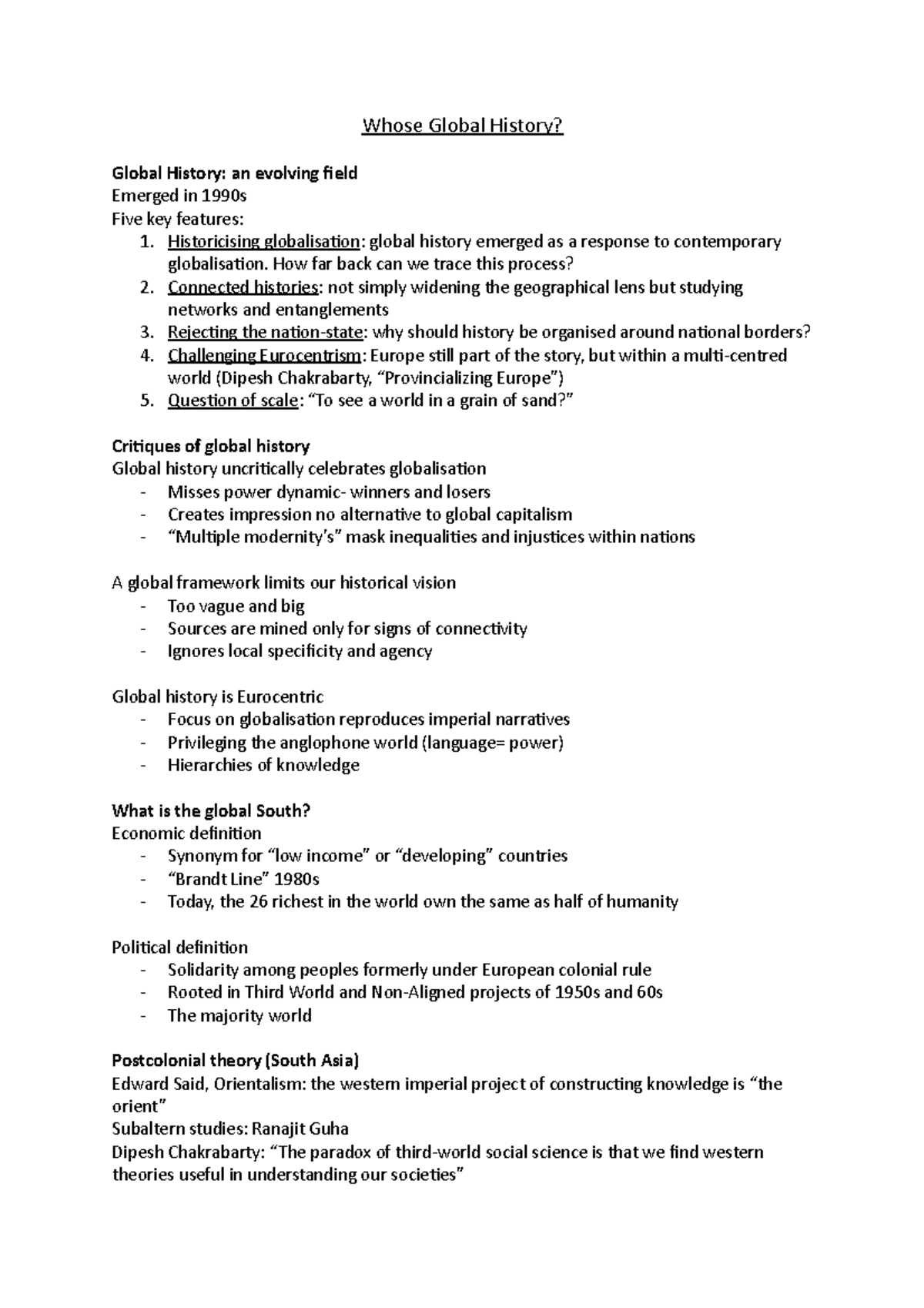 Week 1- Whose History - Week 1 notes - Whose Global History? Global ...