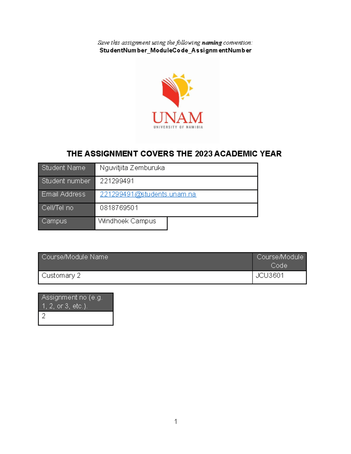 Customary 2 - interesting - Save this assignment using the following ...