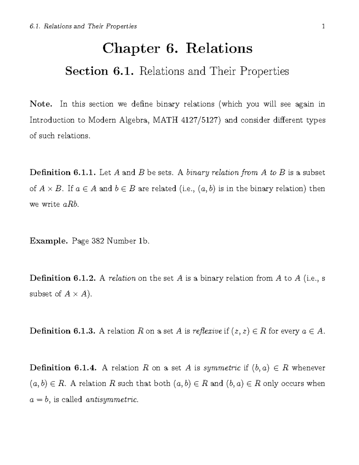 Relations and Their Properties - Relations Section 6. Relations and ...