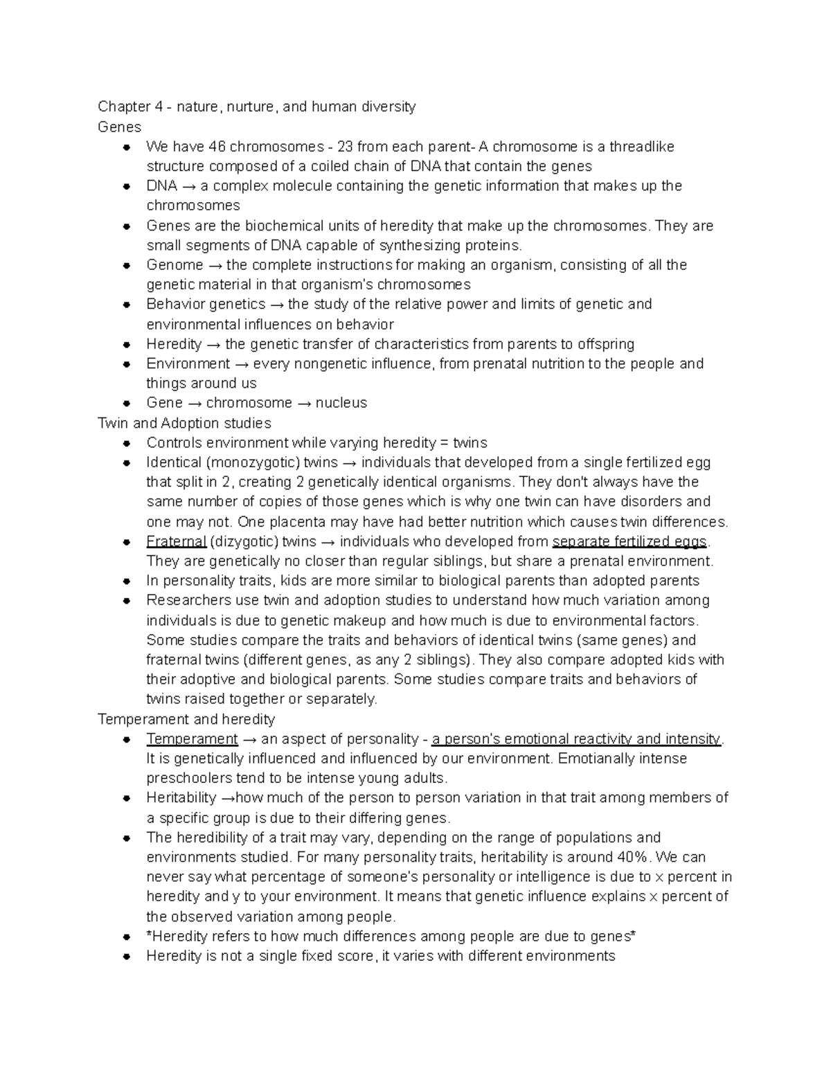 Psychology 111 textbook notes - chapter 4 - Chapter 4 - nature, nurture ...