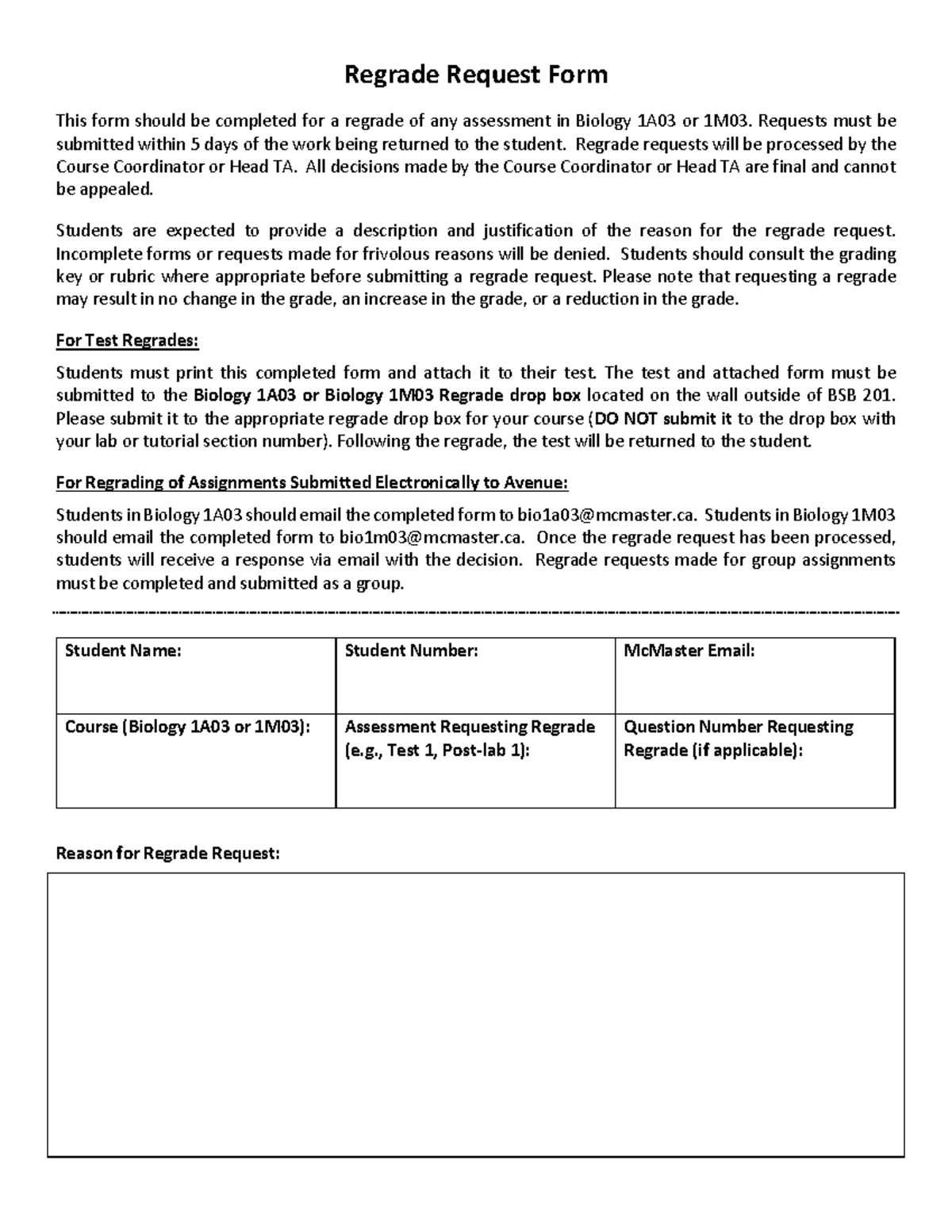 Regrade Request Form F2023 - Regrade Request Form This form should be ...