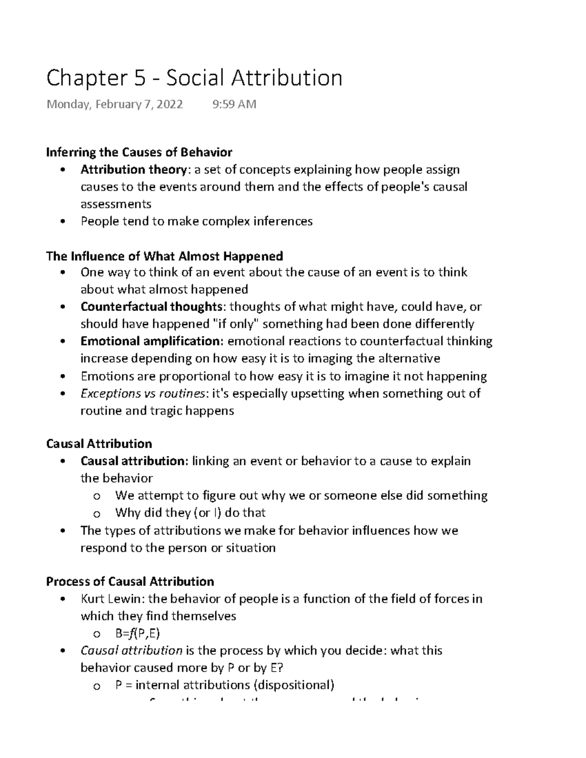 Chapter 5 - Social Attribution - PSYC 201 - Illinois - Studocu