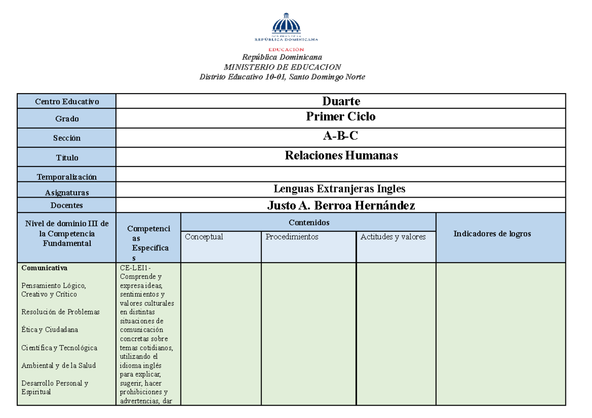 Esquema Planificacion Secundaria - República Dominicana MINISTERIO DE ...