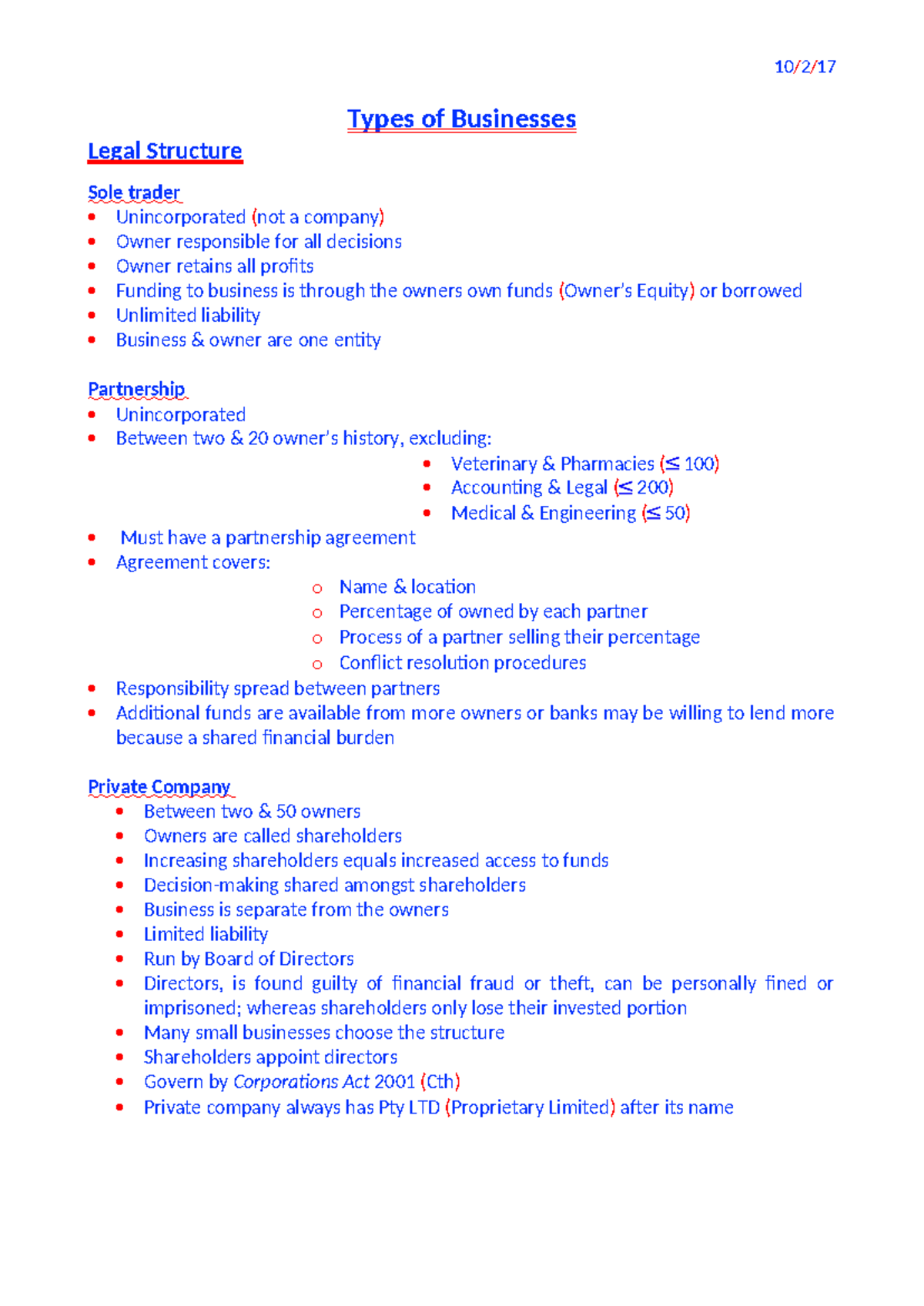 4 Types of Businesses - Types of Businesses Legal Structure Sole trader ...