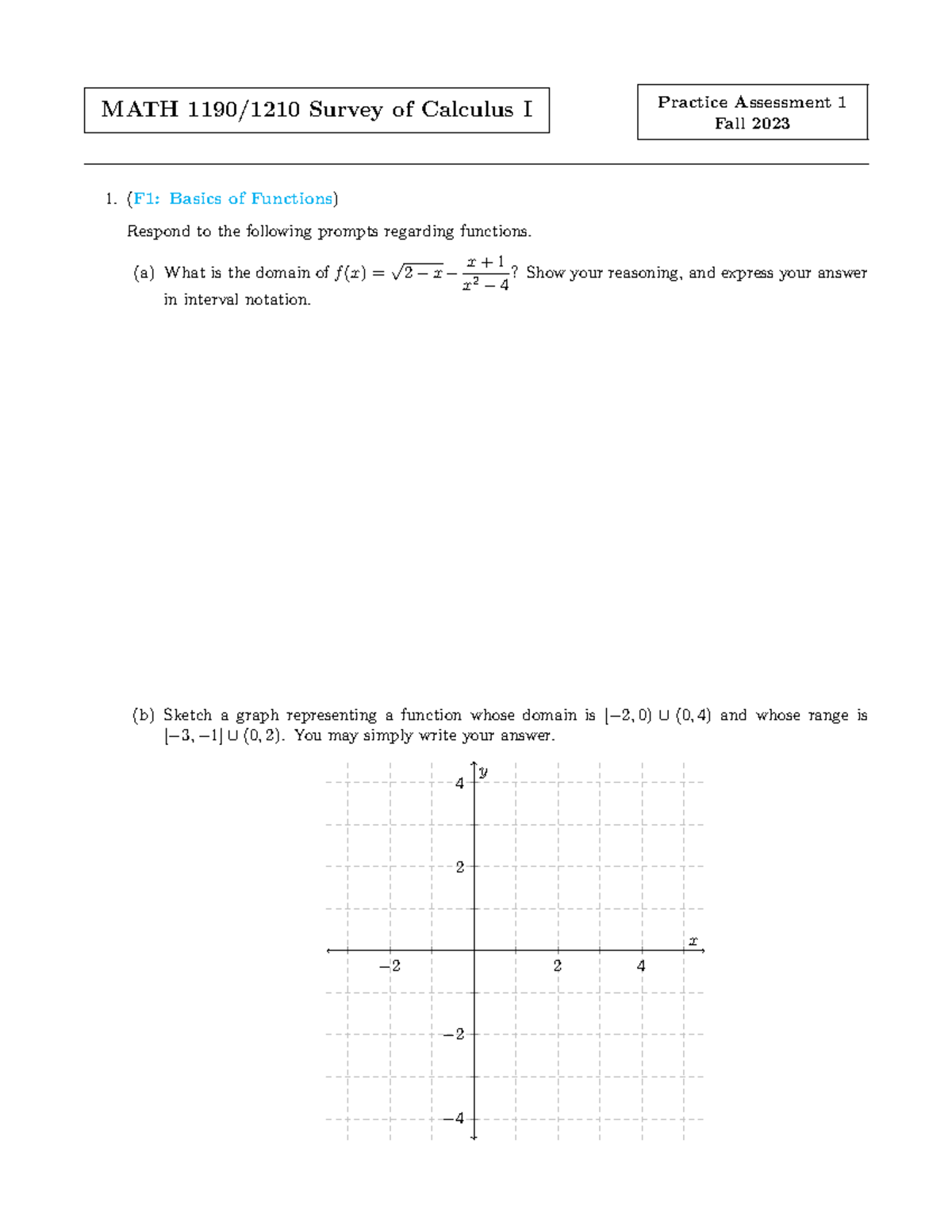 M1190&1210 Practice Assessment 1 (F23) - MATH 1190/1210 Survey of ...