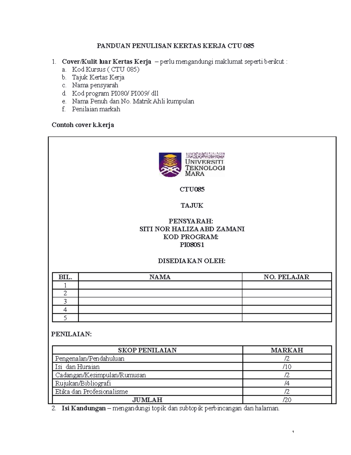 Panduan penulisan kertas kerja CTU 085 - PANDUAN PENULISAN KERTAS KERJA CTU 085 Cover/Kulit luar ...