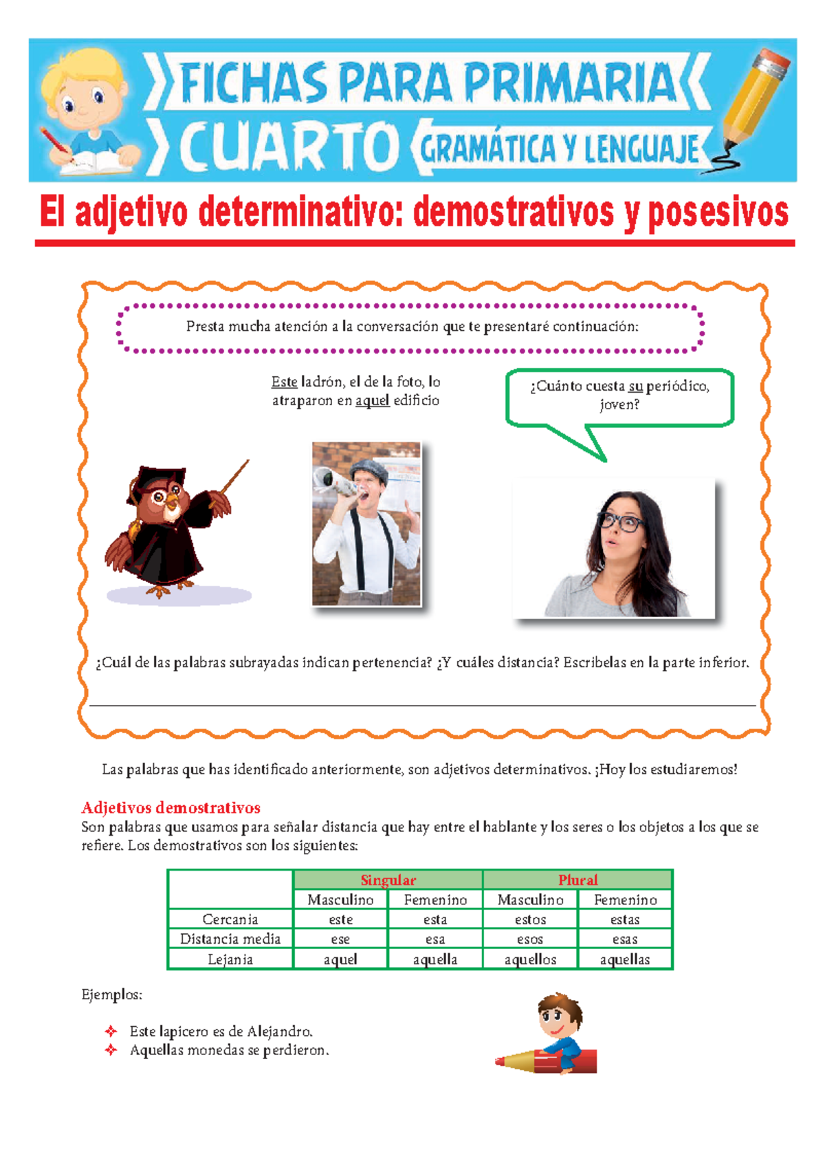 Los Adjetivos Demostrativos y Posesivos Para Cuarto Grado de Primaria ...