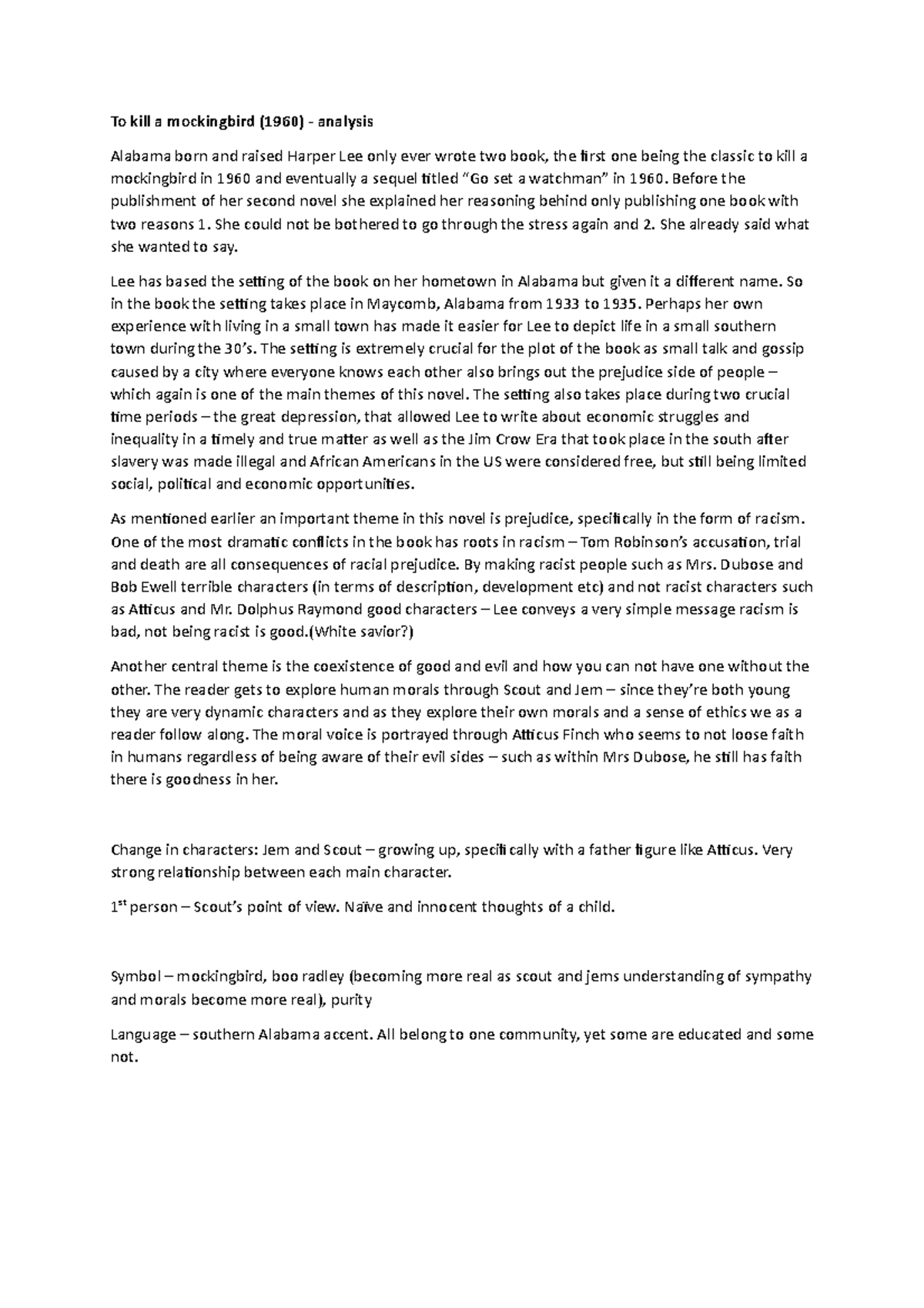To kill a mockingbird analysis - ENG1001 - NTNU - Studocu