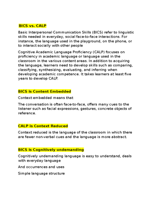 BICS vs Calps Macroskills - BICS vs. CALP Basic Interpersonal ...
