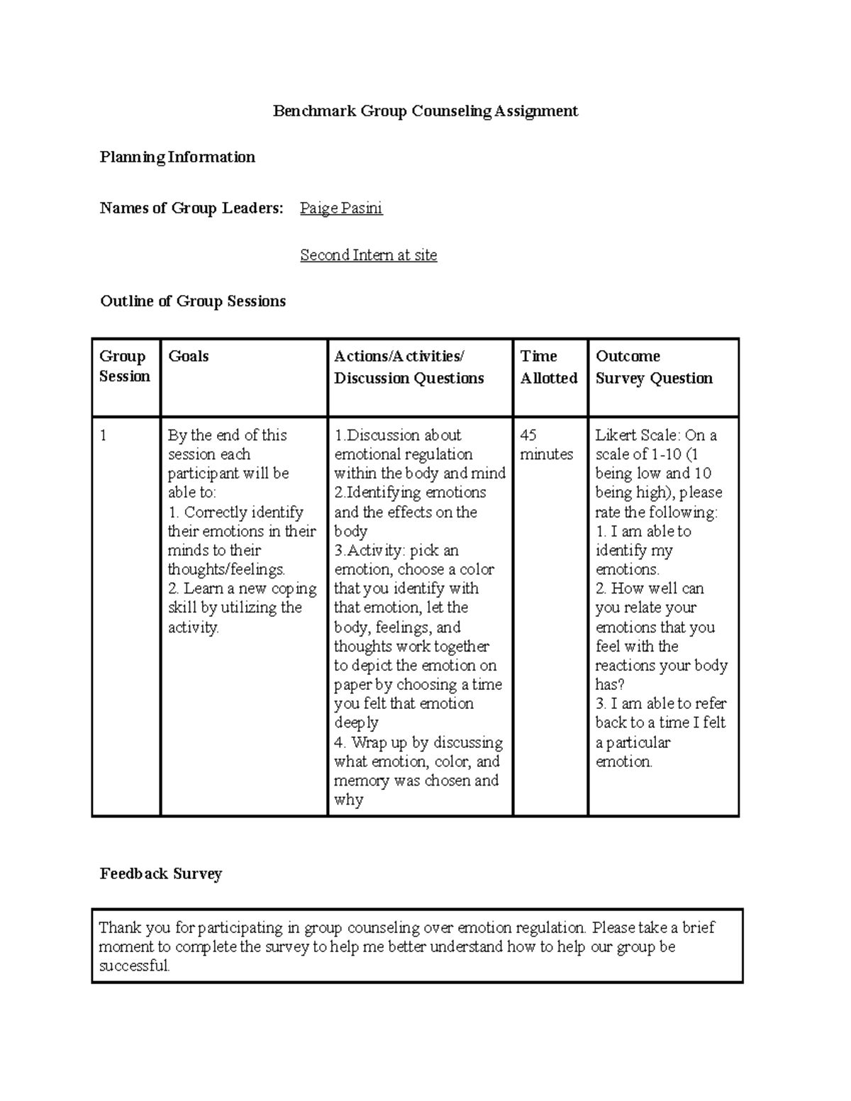 Benchmark Group Counseling Assignment - Benchmark Group Counseling ...