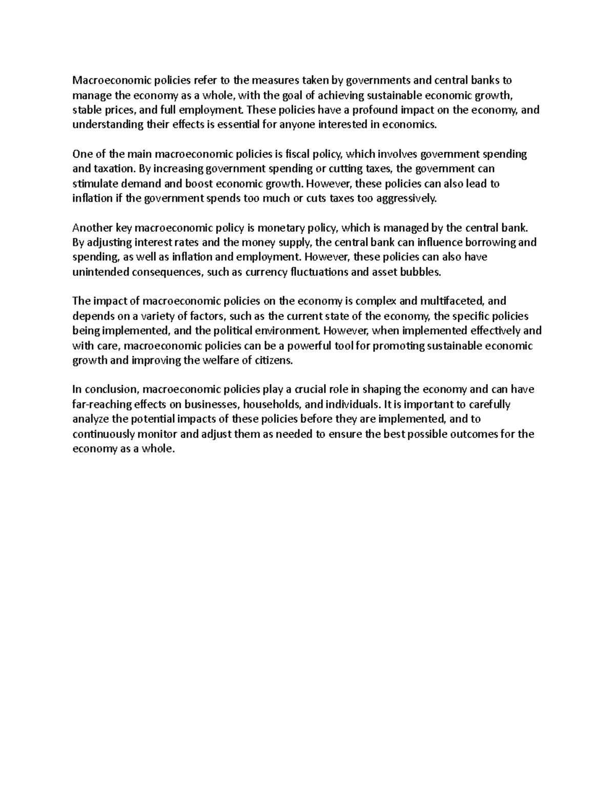 Macroeconomic policies refer to the measures taken by governments and ...